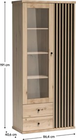 Vitrína, dub artisan/černá, KOLI C-2