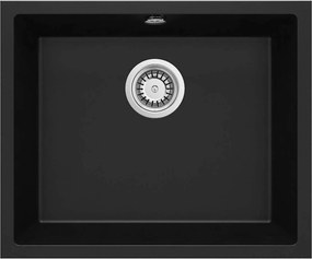 Deante Corda, granitový dřez pod desku 550x460x204 mm, 3,5" + prostorově úsporný sifon, 1-komorový, černá, ZQA_N10C