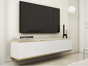 Závěsná TV skříňka Orfeo, 135 cm, bílá/zlatá