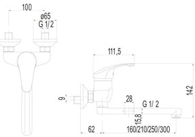 Mereo Mereo, Dřezová nástěnná baterie, Sonáta, s ramínkem plochým rovným 160 mm, chrom, CB302A02N