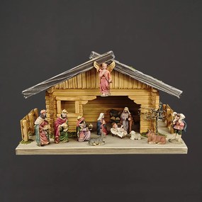 AMADEA Dřevěný betlém osvětlený s figurkami 42 cm, český výrobek