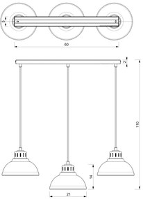 Lustr na lanku SVEN 3xE27/15W/230V šedá