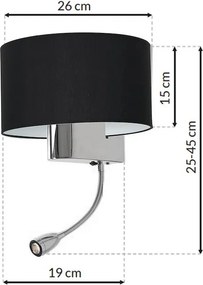 Nástěnné svítidlo Napoli, 1x černé textilní stínítko + 1xLED 1w, ch