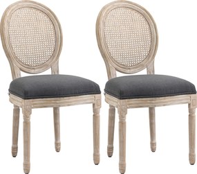 HOMCOM jídelní židle sada 2 ratanových čalouněných židlí vzhled lnu vintage retro židle do obývacího pokoje kaučukovník šedá 49x56x96cm | Aosom.de