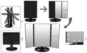 ISO Kosmetické zrcátko 22 LED, USB černá, 7870 5900