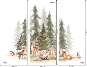 PIPPER. Textilní samolepka na zeď "Les se zvířátky 3" Velikost: 72x60cm