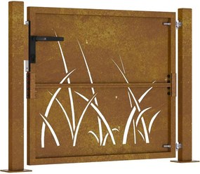Zahradní branka 100 x 75 cm z cortenové oceli, design s trávou 153172
