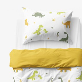 Goldea dětské bavlněné povlečení duo - dinosauří dobrodružství s medově žlutou 150 x 200 a 50 x 60 cm