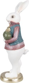 Dekorace bílý králík v košili a s vajíčkem - 11*10*26 cm