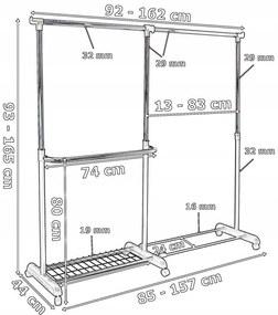Věšák RUFO na kolečkách, bílý