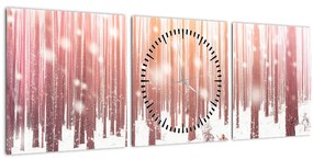 Obraz - Zebra v zasněženém lese (s hodinami) (90x30 cm)