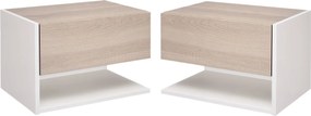 HOMCOM Sada 2 Floating Nočních Stolků Bez Noh s 1 Zásuvkou a Otevřenou Policou pro Ložnici 46x30x30 cm Dub a Bílá | Aosom