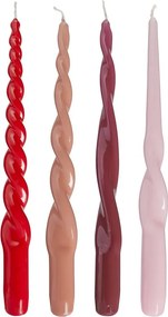 TWISTED Sada svíček 4 ks 29 cm - červená
