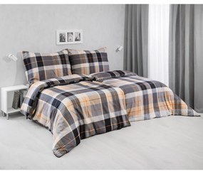 TOP Flanelové povlečení 140x200+70x90 Káro černo/béžové
