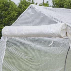 Zahradní skleník Outsunny 4x2x2 m tunelového typu s 6 větracími okny a rolovacím zipovým dveřmi pro pěstování rostlin a zeleniny, bílý