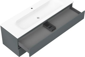 Mexen Rivel, koupelnová skříňka 140 cm s umyvadlem Vela, 2 zásuvky, drážkovaná, grafitová matná/bílá matná, 91A20-14047-2-BFF66-W23M