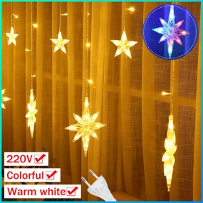 Vnitřní LED vánoční závěs - Osmicípé hvězdy , 3m, 138 LED, různé barvy na výběr Barva: Teplá bílá