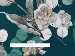 Biante Dekorační závěs TF-058 Květy s eukalyptem na tmavě zeleném 140x260 cm