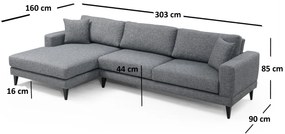 Hanah Home Rohová pohovka NORDIC tmavě šedá levá 560ARE1112