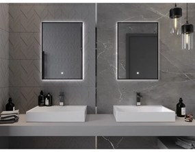 Mexen Erma podsvícené koupelnové zrcadlo 50 x 70 cm, LED 6000K, ventilátor, Černá rama - 9814-050-070-611-70