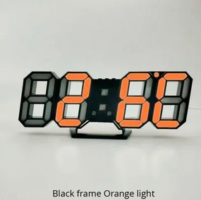 3D LED nástěnné nebo stolní digitální hodiny Barva: Oranžová, Varianta: černý rámeček