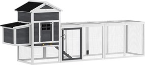 PawHut Venkovní Kurník Dřevěný Velký Kurník pro 3-6 Kurech s Hnízdící Buzerací a Asfaltovou Střechou 297,5x68x118 cm Šedý a Bílý | Aosom