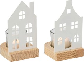 2ks svícen bílý domeček na čajovou svíčku – 14*8*7 cm