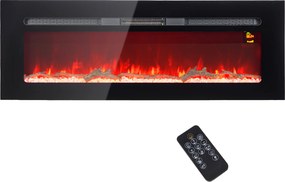 HOMCOM Elektrický krb s nástěnným držákem a dálkovým ovládáním, umělé polena a krystaly, výkon 1800W, černá 820-422V92BK