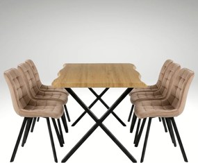 Vikio Jídelní set pro 6 osob 180x90 cm soft dub noha X béžová židle VJS238-6BE-S