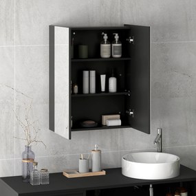 HOMCOM koupelnová skříňka s dvěma dveřmi, zrcadlem a 2 vnitřními poličkami z MDF, 60x15x75 cm, černá