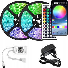 Led pásek 10 m Rgb s aplikací pro telefon Bluetooth Dálkový Ovladač Barevný časovač 12 V