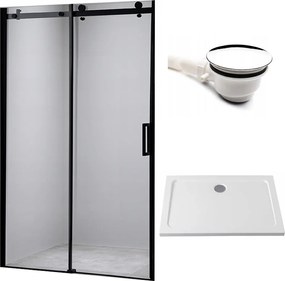 BPS-koupelny Posuvné sprchové dveře HYD-PD03B 100 černé/transparent pro instalaci do niky + vanička HYD-OSV-ST03A 100x80 bílá
