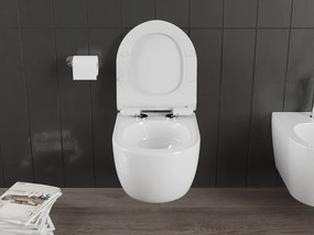 Mexen Carmen, závěsná WC mísa 490x365x340 mm, Rimless Tornádo + WC sedátko z duroplastu, bílá lesklá, 30880100T