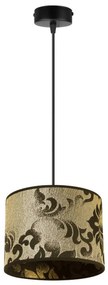 Závěsné svítidlo WERONA 1, 1x černé/zlaté textilní stínítko se vzorem, (fi 20cm)