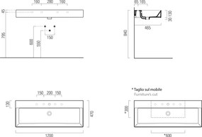 Sapho, KUBE X keramické umyvadlo 120x47 cm, bílá ExtraGlaze