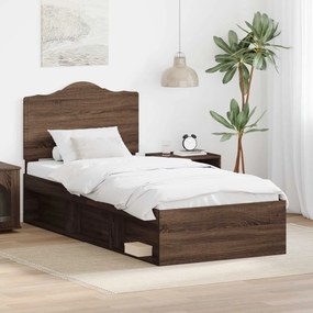 Rám postele s čelo Hnědý dub 90 x 200 cm Masivní borové dřevo 3413359