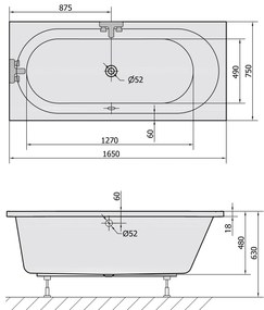 Polysan ASTRA B SLIM obdélníková vana 165x75x48cm, bílá, 32611S