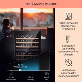 Klarstein Vinovilla 50 Duo dvouzónová vinotéka 153 l 51 lahví 3barvy skleněné dveře