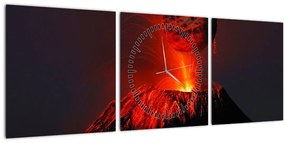 Obraz vulkánu (s hodinami) (90x30 cm)