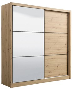 Šatní skříň s posuvnými dveřmi a zrcadlem Debby 215 - dub artisan