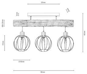 Spot-Light DO6977304 - Přisazený lustr BERIS 3xE27/25W/230V borovice