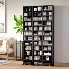HOMCOM Regál na CD/DVD pro 1116 CD, 36 výškově nastavitelných přihrádek, 102 x 24 x 195 cm, Černý
