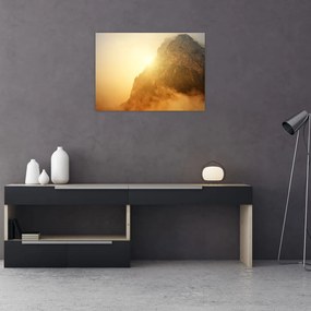 Skleněný obraz hory v mlze (70x50 cm)