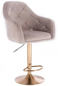 LuxuryForm DESIGN Barová židle ROMA VELUR na zlaté kulaté podstavě - světle šedá