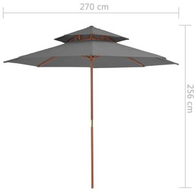 Dvoupatrový slunečník s dřevěnou tyčí 270 cm antracitový - Default Title