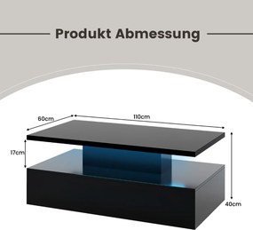 Costway LED konferenční stolek Moderní 2patrový s vysokým leskem, černý