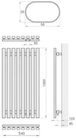 Regnis Lazur LA, topné těleso 540x1000mm se středovým připojením 50mm, 766W, bílá matná, LAZURLA/1000/540/D5/WHITE