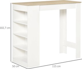HOMCOM barový stůl pro 2 osoby, vysoký bistro stůl se 4 otevřenými policemi pro malé prostory — kuchyně a obývací pokoj, 115 x 50 x 102,7 cm, moderní…