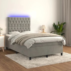Box spring postel s matrací a LED světle šedá 120x190 cm samet 3270329