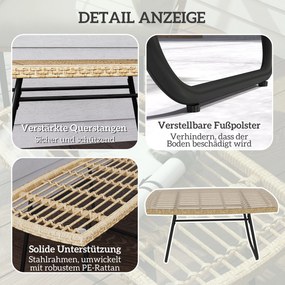 Zahradní stůl Outsunny z poly ratanového materiálu, 90 x 50 x 45 cm, UV odolný boční stůl se skleněnou deskou, obdélníkový stůl na terasu, balkonový …